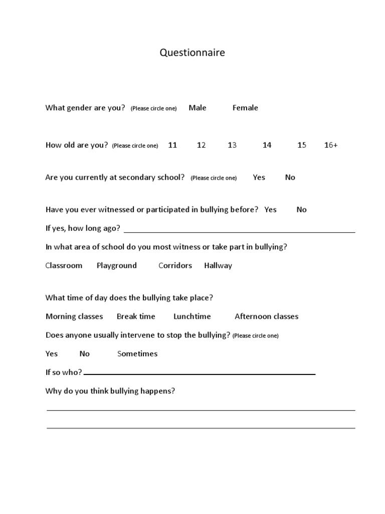 Questionnaire 1 | PDF | Self-Improvement | Lifestyle