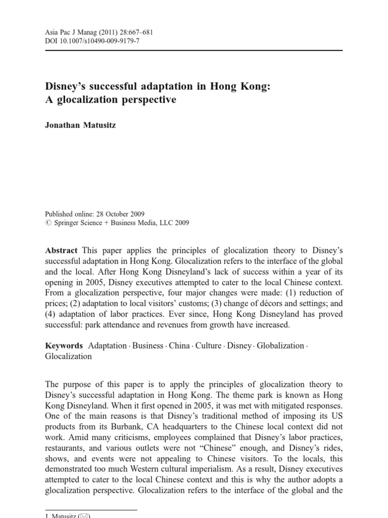 Disney 'S Successful Adaptation in Hong Kong: A Glocalization ...