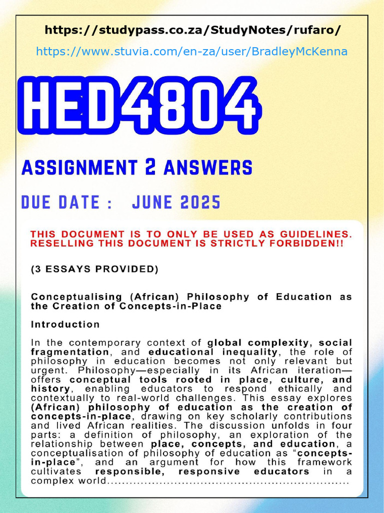 Hed4804 Assignment 2 2025 Memo | PDF | Philosophy Of Education | Concept