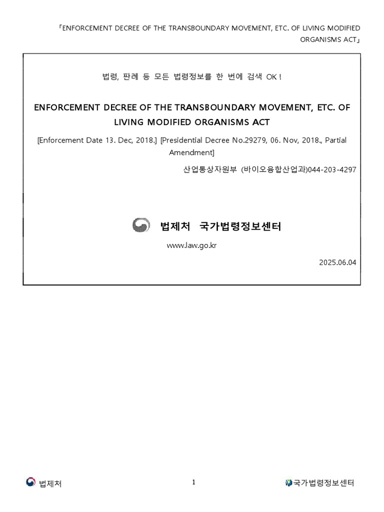 Enforcement Decree of The Transboundary Movement, Etc. of Living ...