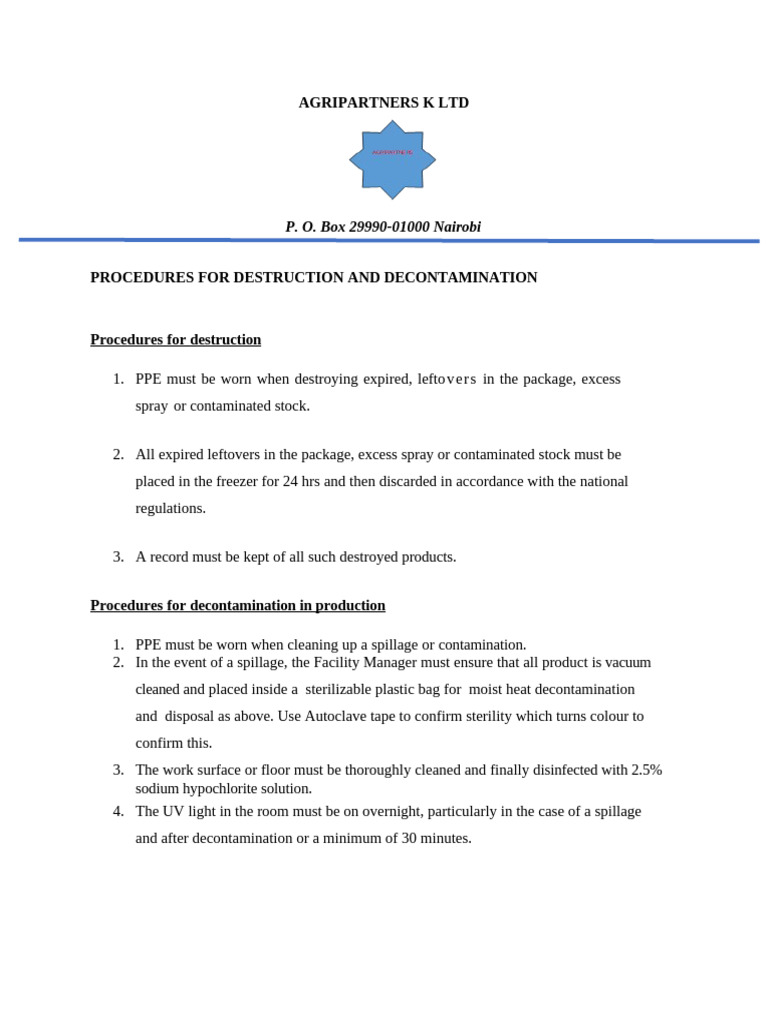 Destruction and Decontamination Procedures | PDF | Personal Protective ...
