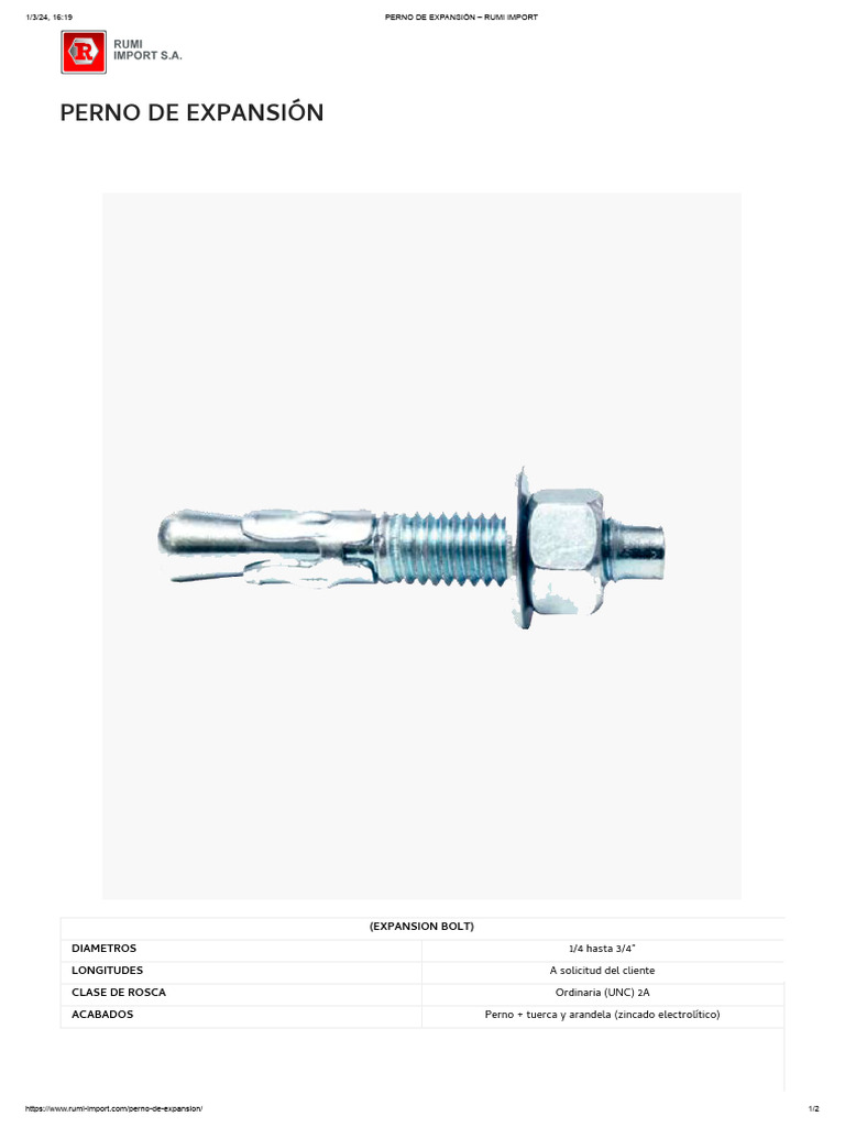 Perno de Expansión - Rumi Import | PDF | Tornillo | Carpintería