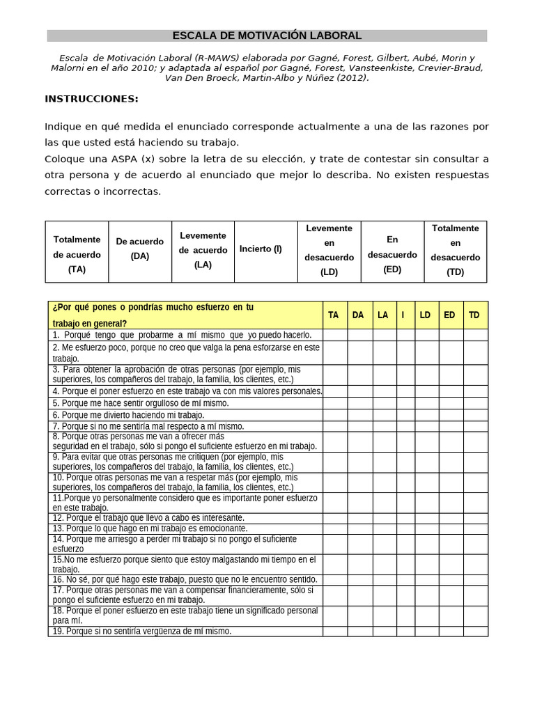 Escala de Motivacion Laboral | PDF | Motivación | Motivacional