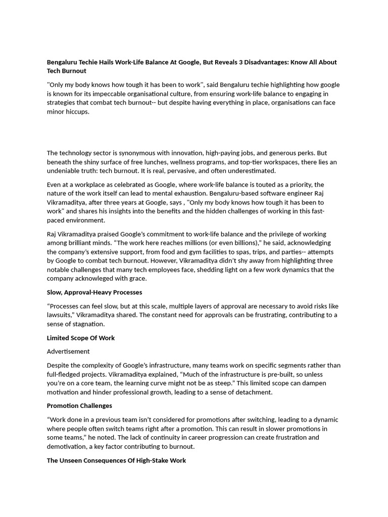 Begaluru Techie Hails Work | PDF | Occupational Burnout | Mental Health