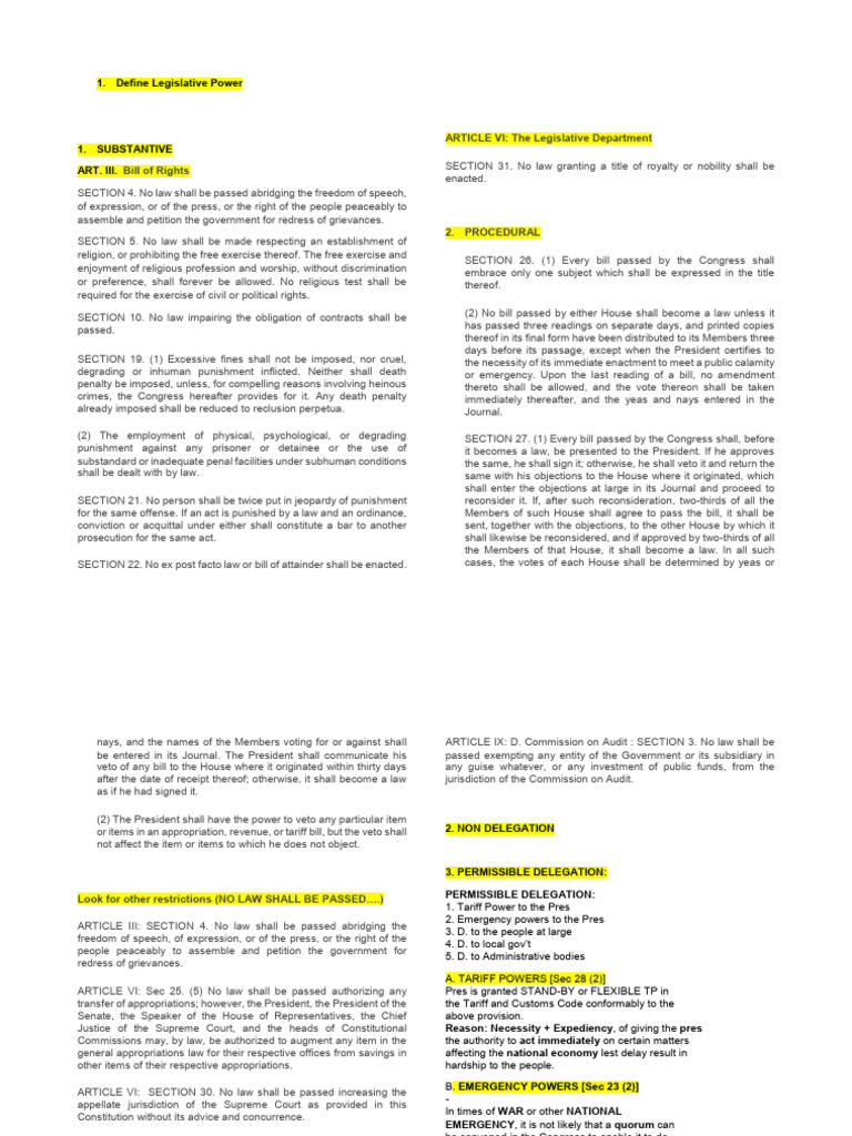 Legislative Power Notes | PDF | United States Congress | American ...