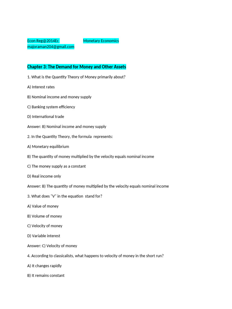 Econ Reg@2014Ec Monetory | PDF | Demand For Money | Money Supply