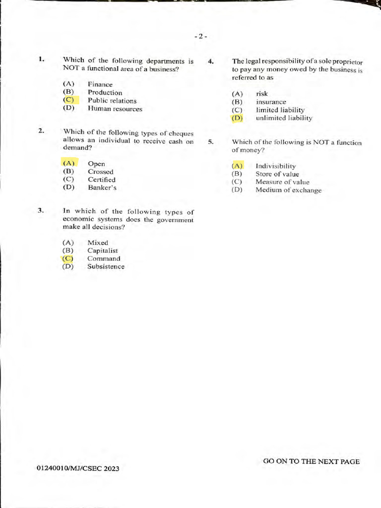 Pob 2023 Paper 1 With Answers Highlighted | PDF