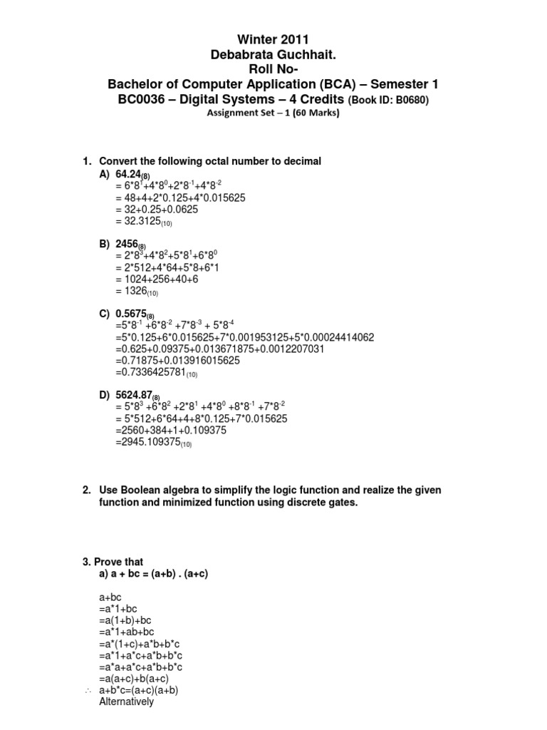 Digital Systems Assignment Solutions | PDF | Bit | Electronics