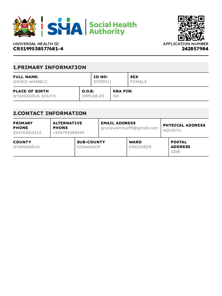 Grace Wambui's Sha Application On 23, May 2025 | PDF
