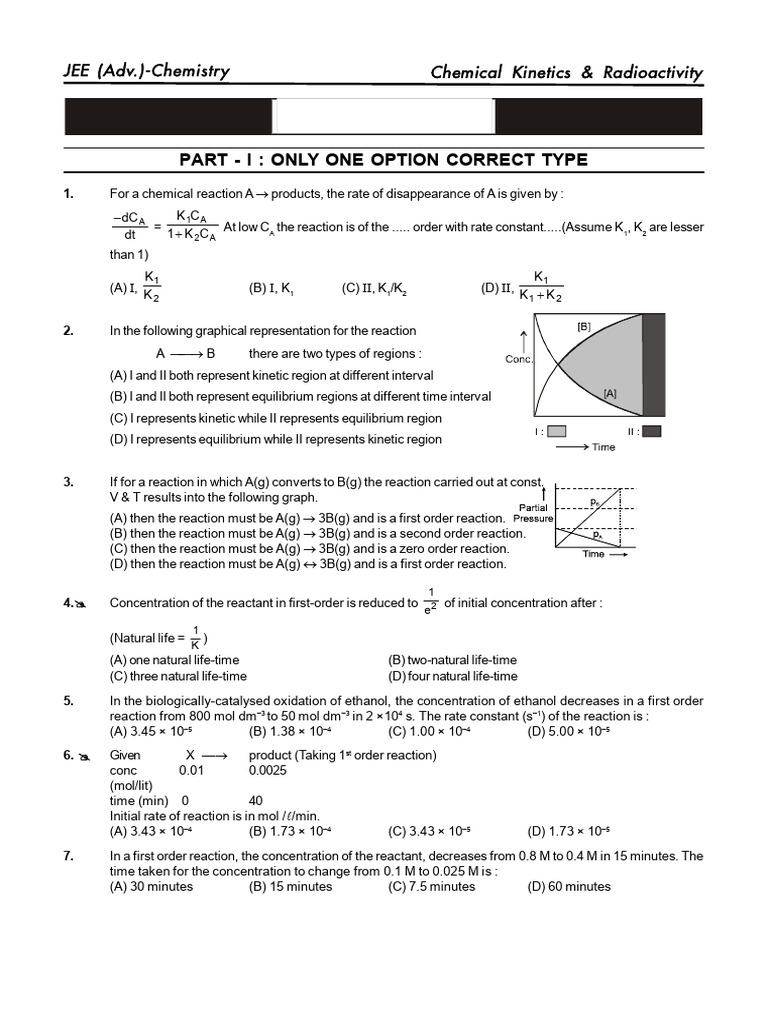 Chemical Kinetics Practice Sheet Advance Test | PDF | Radiocarbon ...