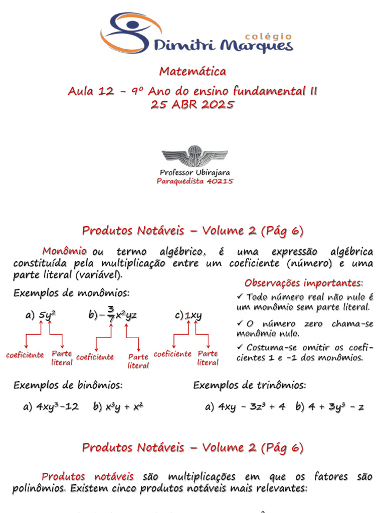 Aula 12 - P3 - 9º Ano - 25 Abr | PDF | Aritmética | Matemática elementar