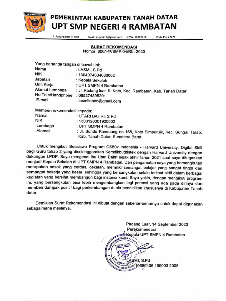 Surat Rekomendasi Atasan | PDF