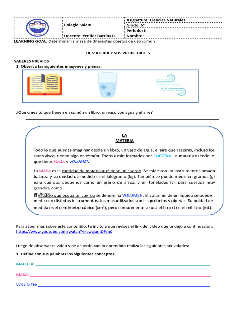 Masa y volumen de objetos comunes | PDF | Masa | Volumen