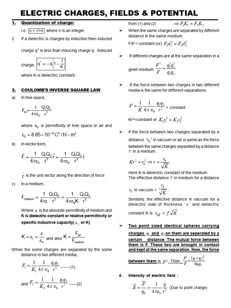 Formula Electrostatics | PDF | Flux | Electric Field