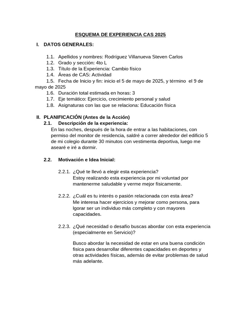 Propuesta de Esquema de Experiencia CAS | PDF