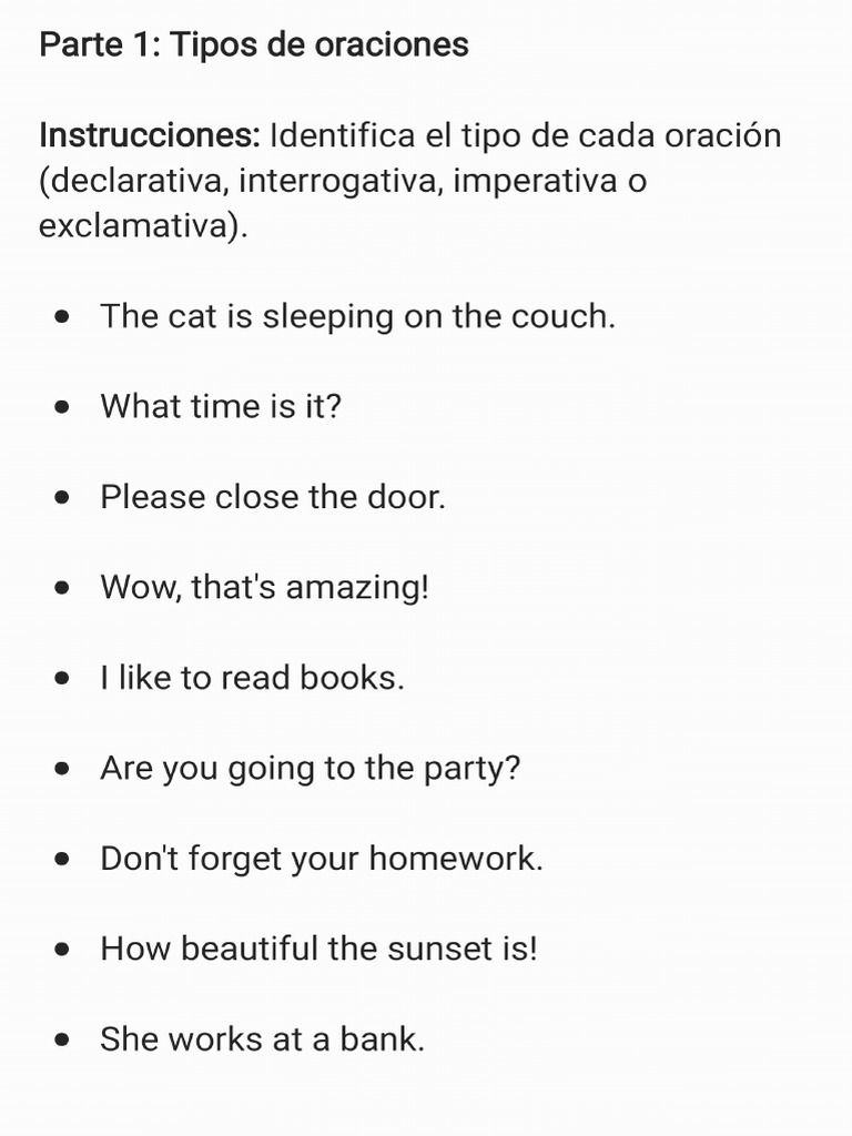 Guía de Ejercicios de Tipos de Oraciones - 250331 - 214833 | PDF