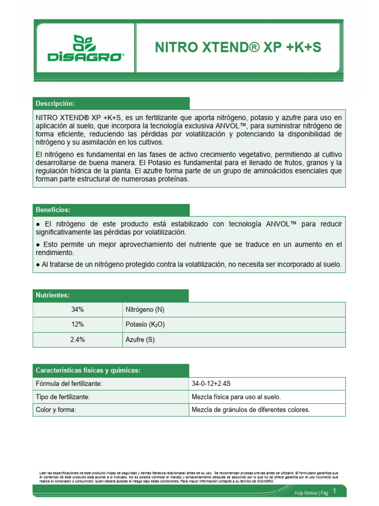 Ficha Tecnica Nitro Xtend XP K S | PDF | Fertilizante | Nutrientes