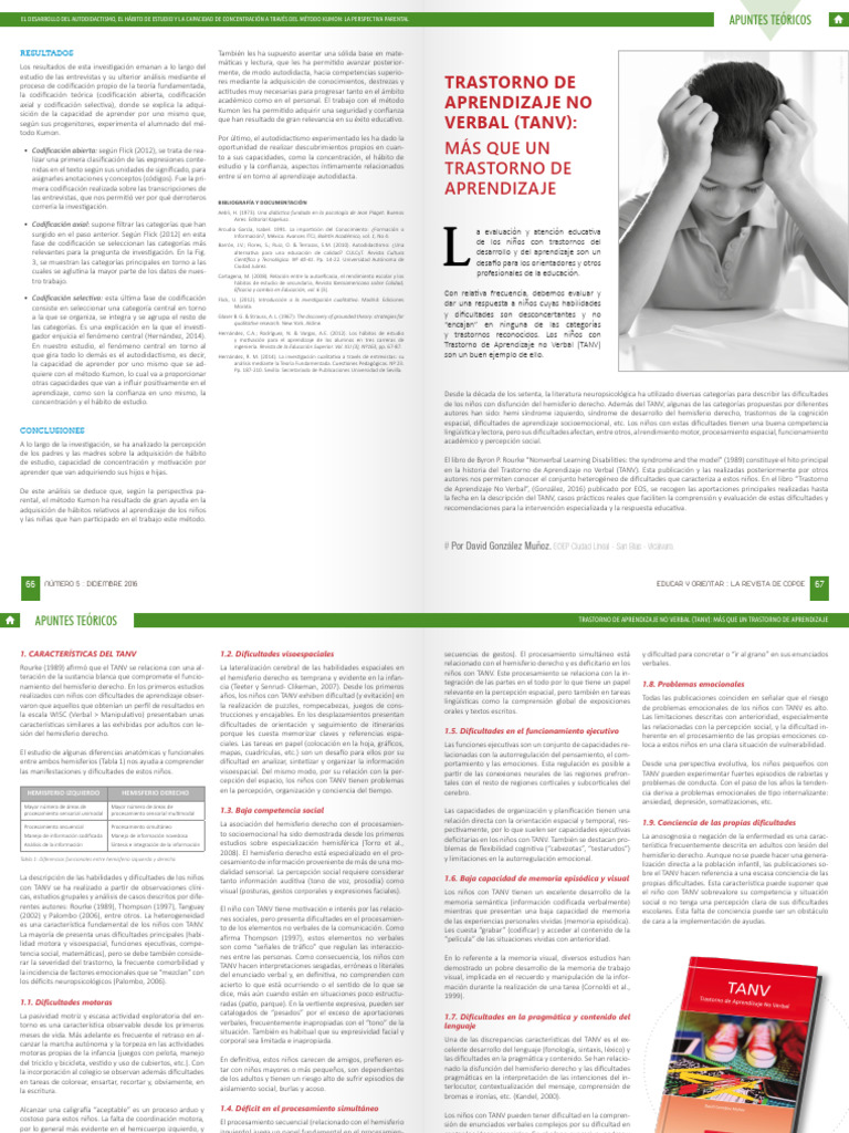 05 Trastorno Aprendizaje No Verbal TANV | PDF | Aprendizaje | Hemisferio cerebral