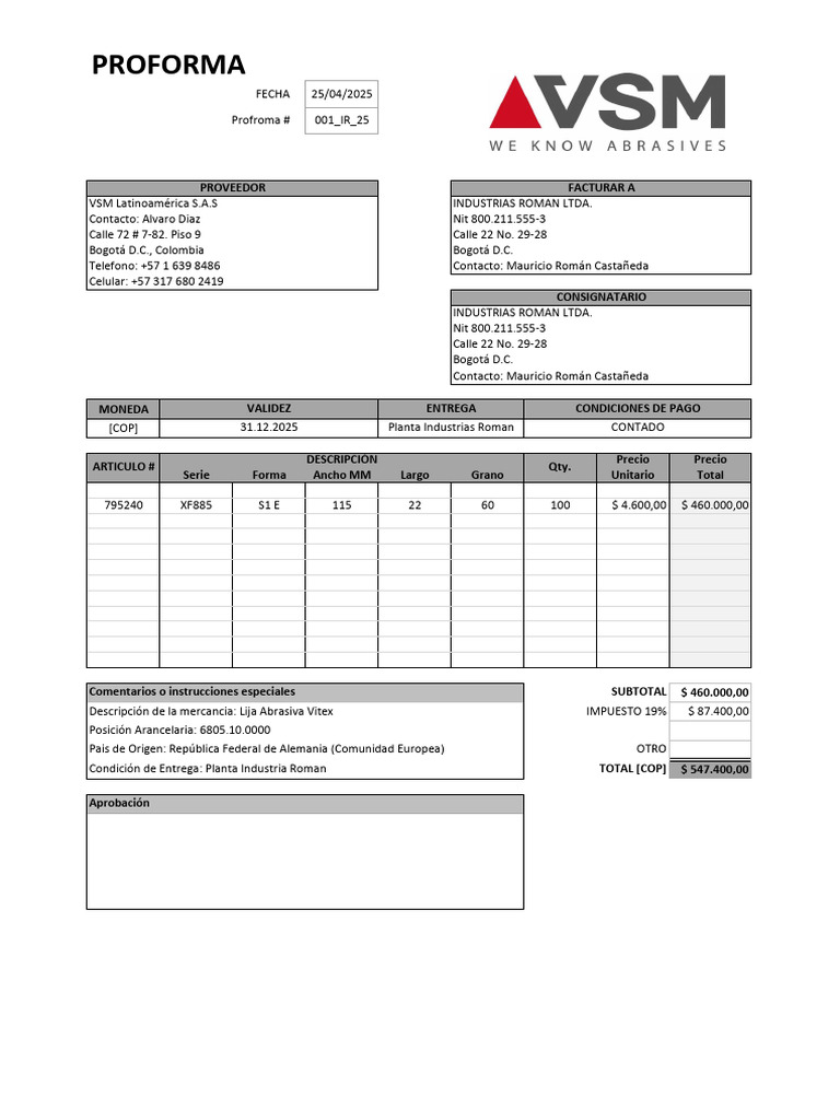 Proforma No. 001 - IR - 25 | PDF