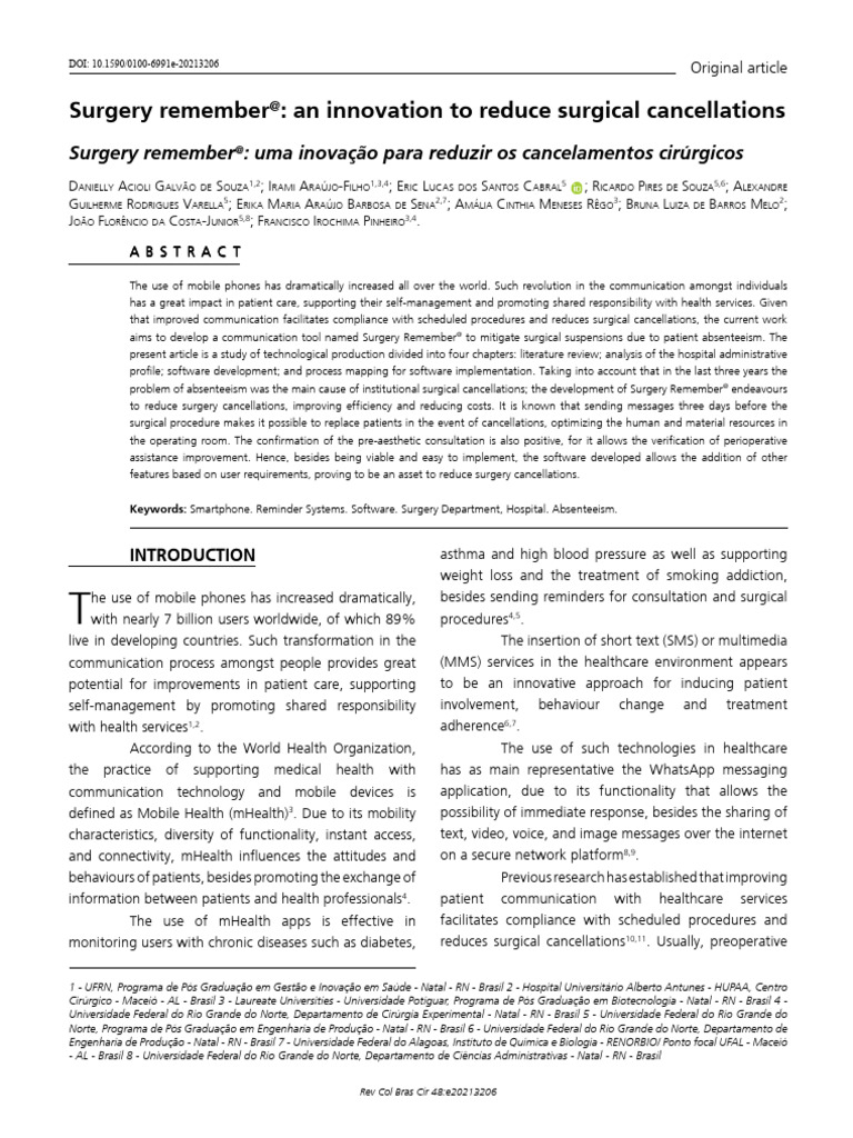 Surgery Remember An Innovation To Reduce Surgical Cancellations | PDF ...