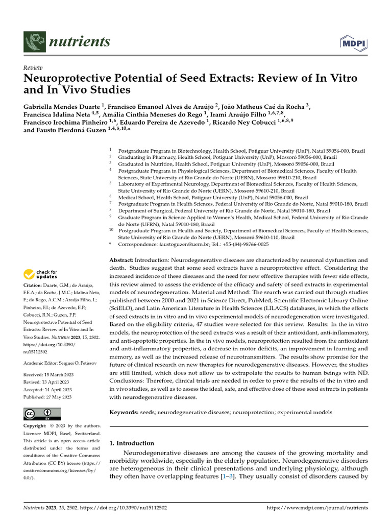 Neuroprotective Potential of Seed Extracts Review of in Vitro and in Vivo Studies | PDF ...