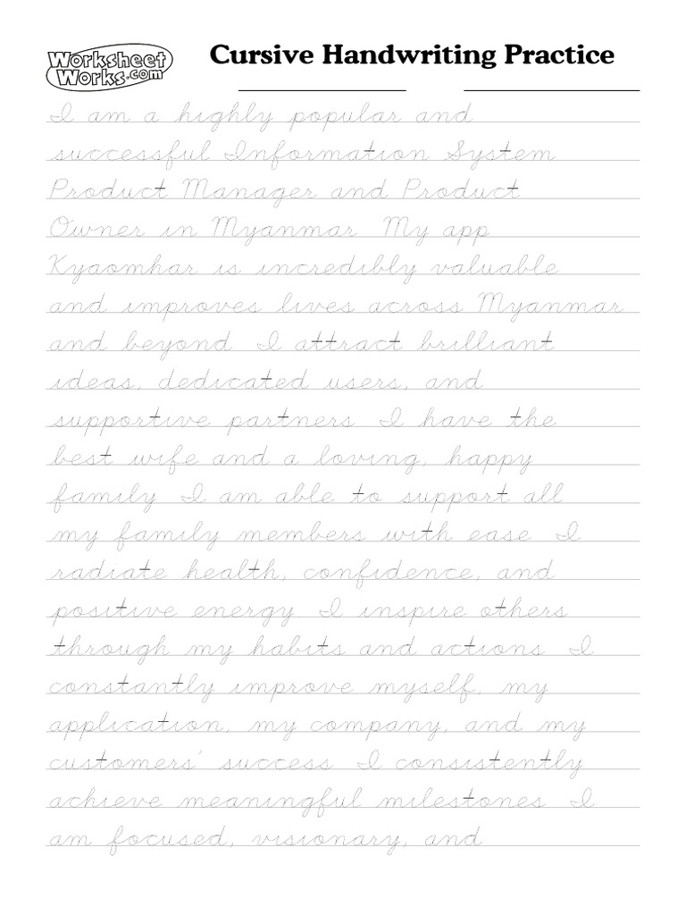 WorksheetWorks Cursive Handwriting Practice 7 | PDF