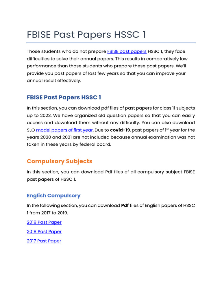 Fbise Past Papers HSSC 1 | PDF | Mathematics | Science