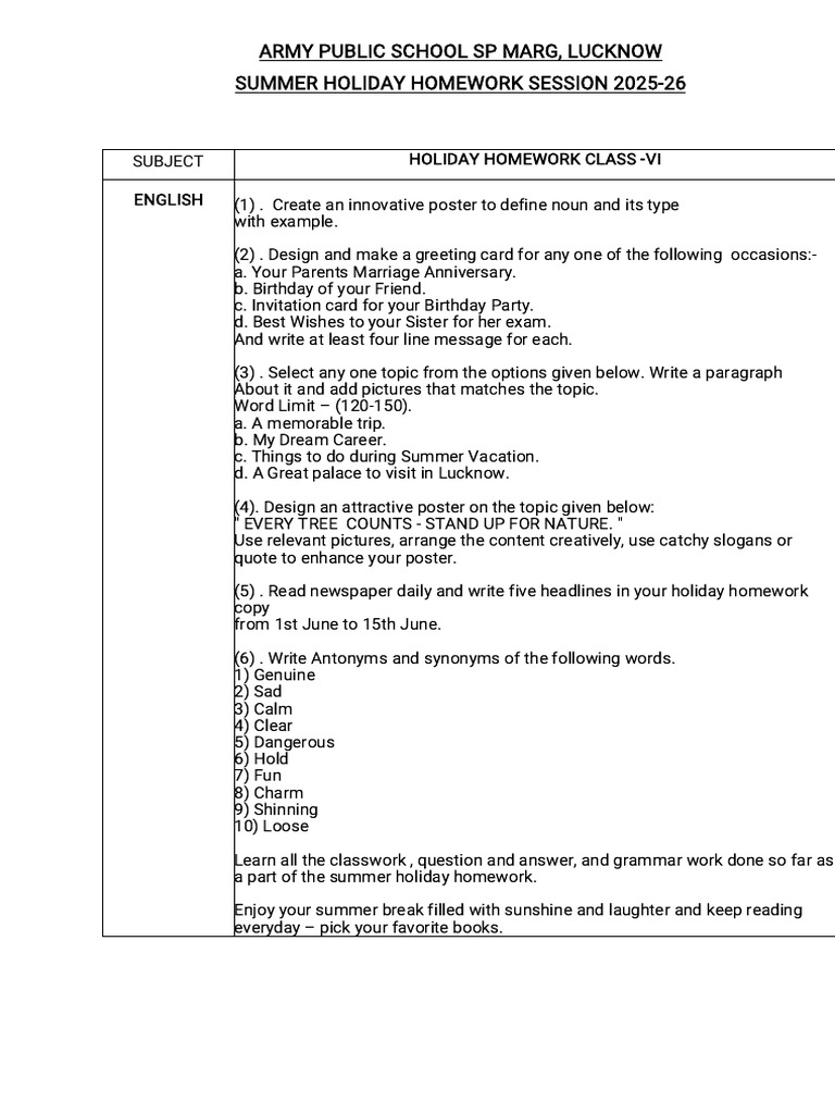 Class VI Summer Holiday Homework | PDF | Latitude | Geometry