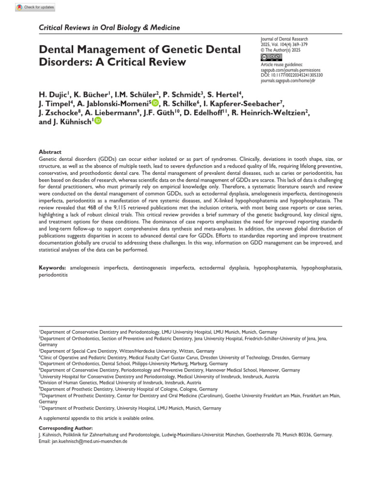 Dental Management of Genetic Dental Com Anexo GENES | PDF | Human Tooth ...