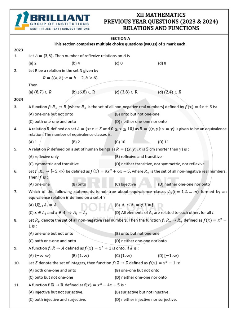 Mathematics PYQ 2023-2024 All Chapters | PDF | Function (Mathematics) | Matrix (Mathematics)