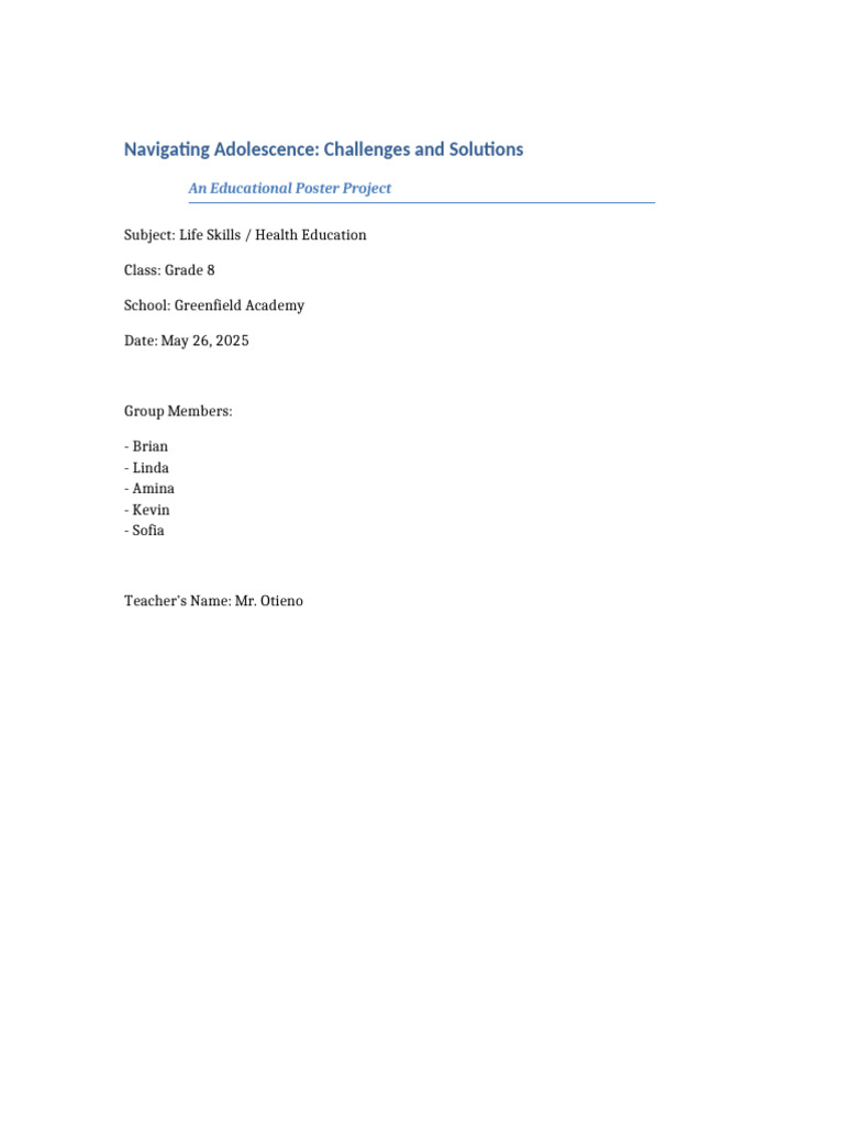 Creating an Educational Poster on Adolescence | PDF | Adolescence ...