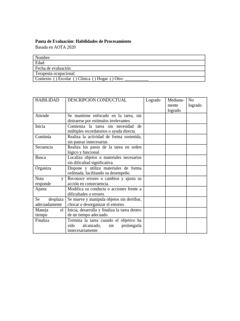 Evaluación de Habilidades de Procesamiento | PDF