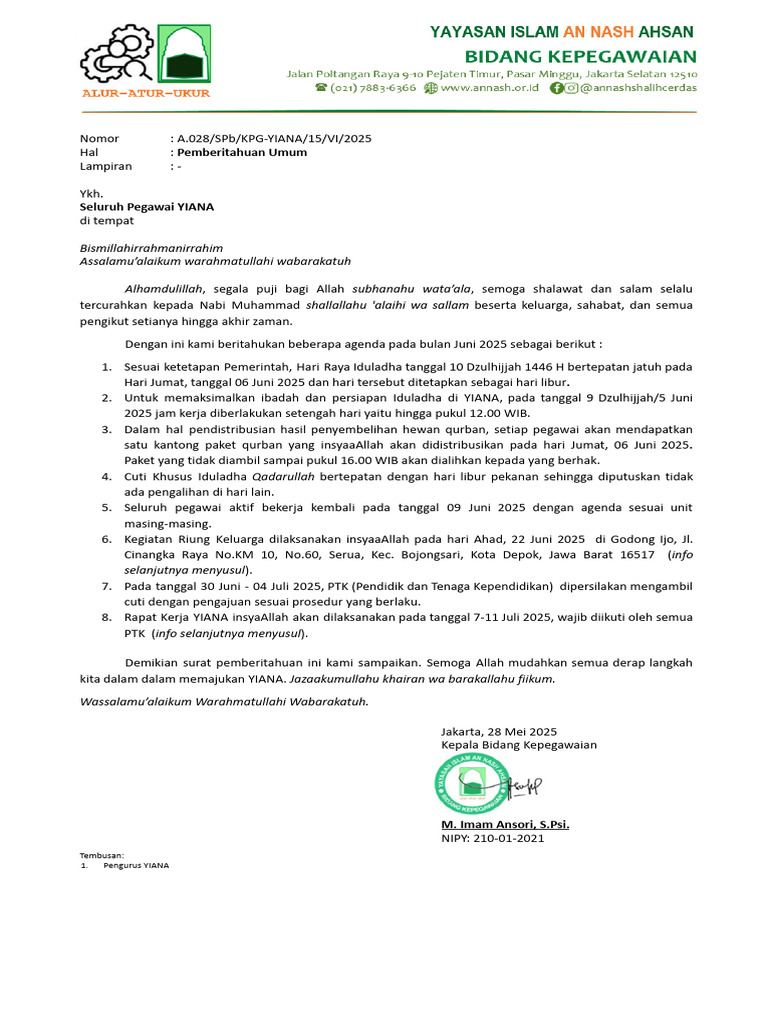 Pemberitahuan Agenda Juni 2025 YIANA | PDF