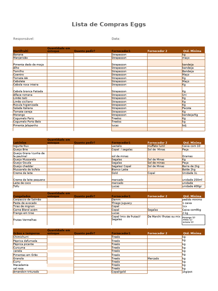 Check List Compras Semanais Atualizado | PDF | Queijo | Alimentos