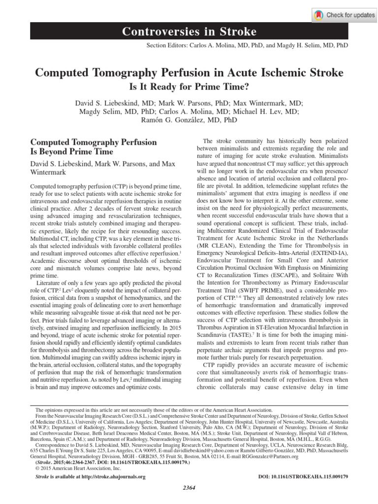 Liebeskind Et Al Computed Tomography Perfusion in Acute Ischemic Stroke | PDF | Stroke | Ischemia