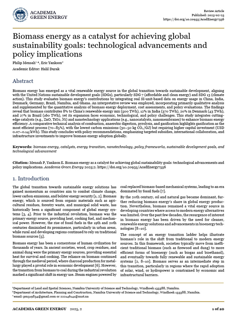 Biomass Energy As A Catalyst For Achievi | PDF | Biofuel | Renewable Energy