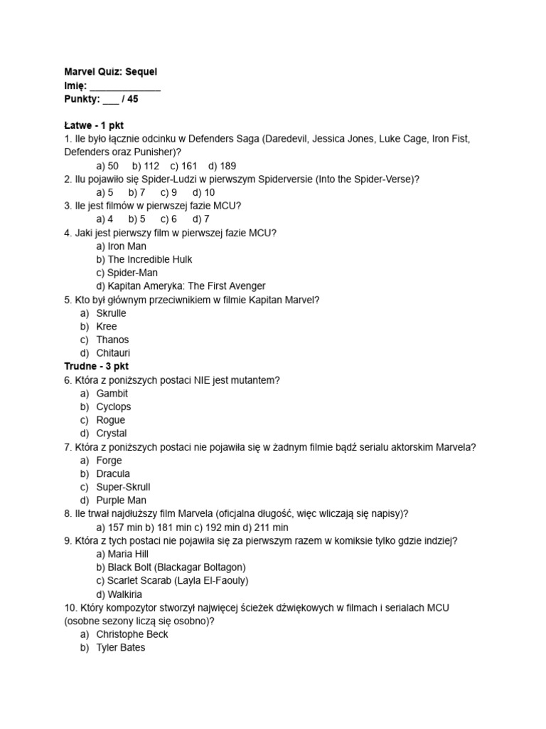 Marvel Quiz - Sequel-2 | PDF