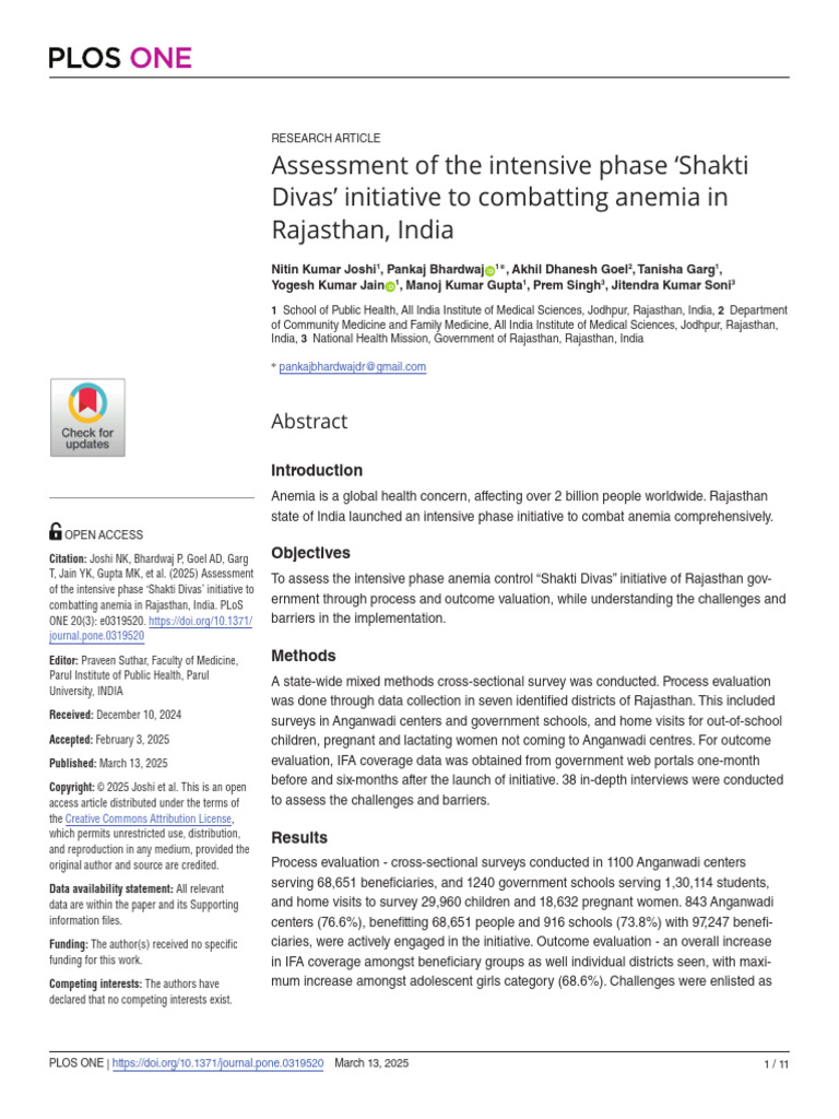 Assessment of The Intensive Phase Shakti Divas I | PDF | Anemia