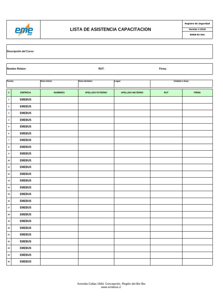 Lista De Asistencia Capacitación Emebus Pdf