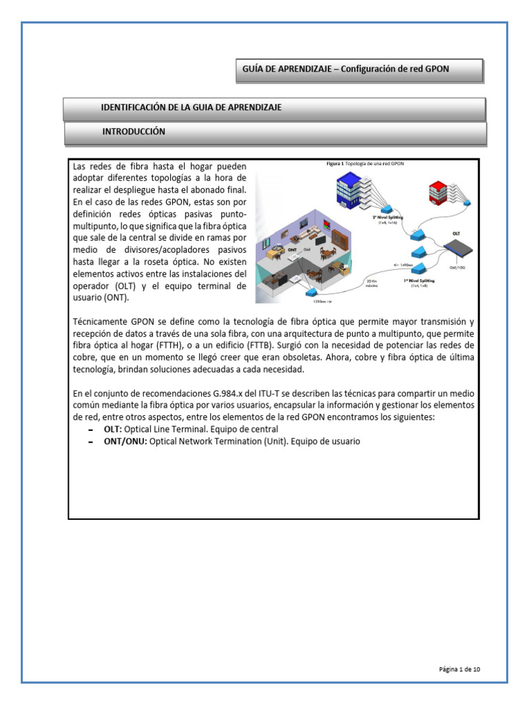Guia de Aprendizaje - Configuración de Red GPON | PDF | Telecomunicaciones | Transmisión de datos