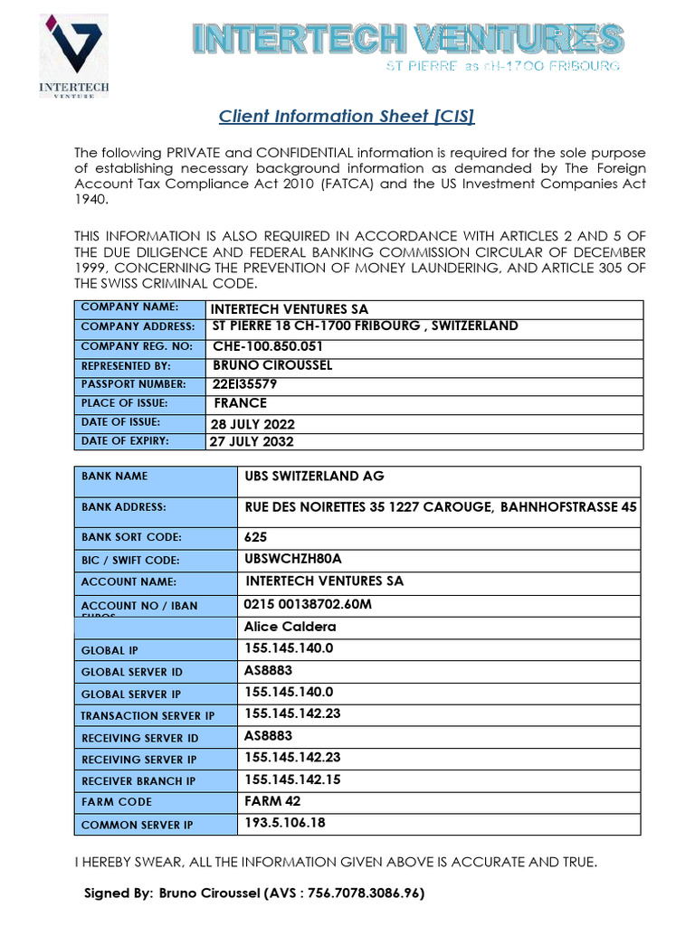 Cis - Intertech Ventures Sa-1 | PDF