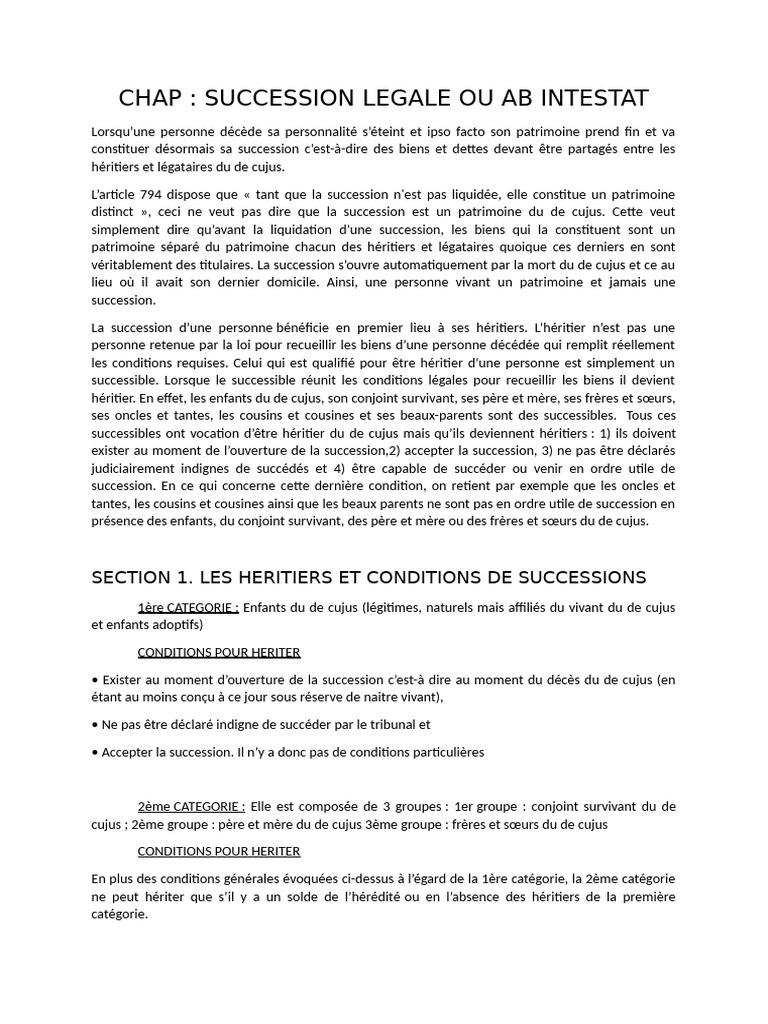 Succession légale et ab intestat | PDF | Testament (droit) | Loi