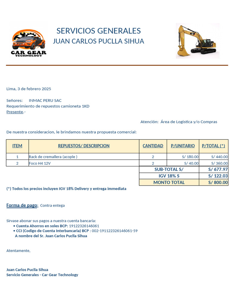Propuesta de Repuestos para INMAC Store | PDF