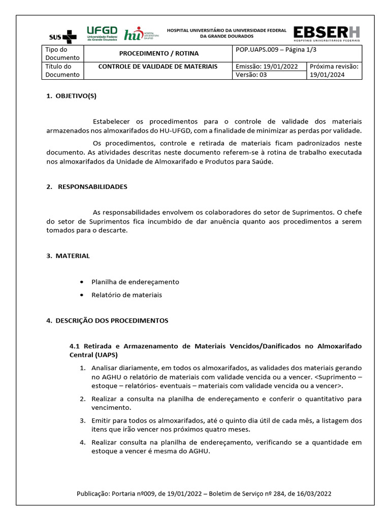 Controle de Validade de Materiais. | PDF