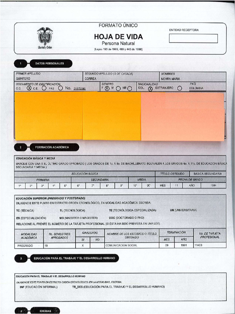 Hoja de Vida Nohra Maria Quintero Correa | PDF