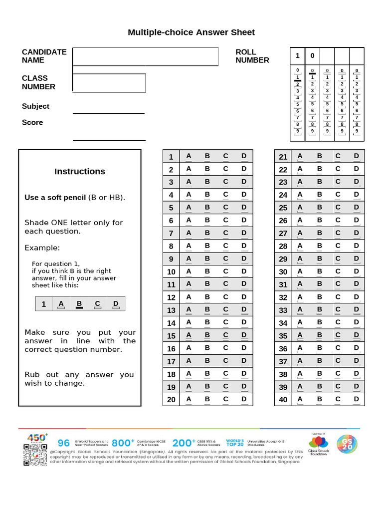 IGCSE Multiple Choice Answer Sheet | PDF | Multiple Choice | Qualifications