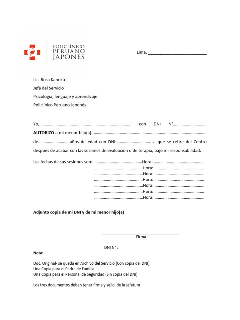 Autorización Salida de Menores Del PPJ 2 | PDF