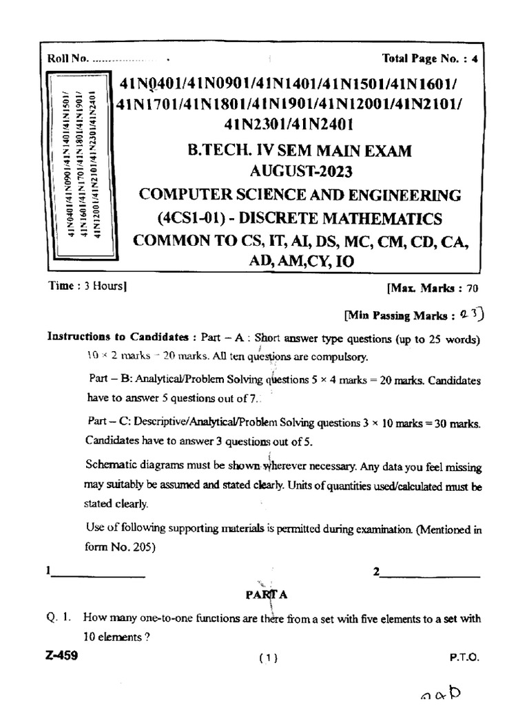 Discrete Mathematics 2023 Paper | PDF