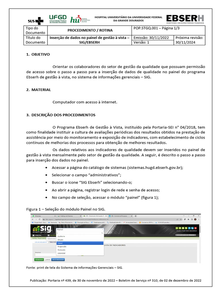 Inserção de Dados no SIG/EBSERH | PDF | Gestão de qualidade | Informática