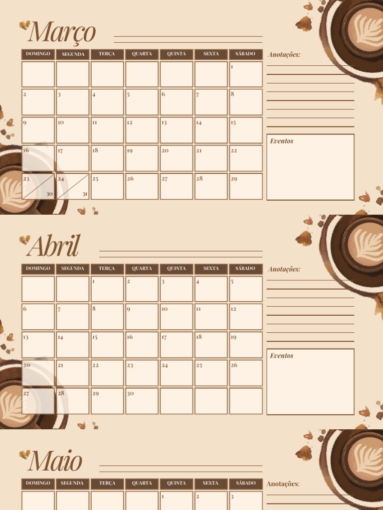 Beige and Brown Coffee Illustrative 2025 Monthly Calendar - 20250220 ...